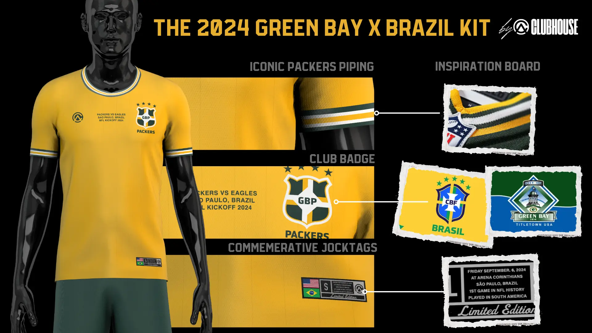 Green Bay Packers: Brazil Travel Soccer Jersey and Performance Rope Hat ...